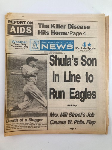 Philadelphia Daily News Tabloid December 16 1985 Roger Maris Death of a ...