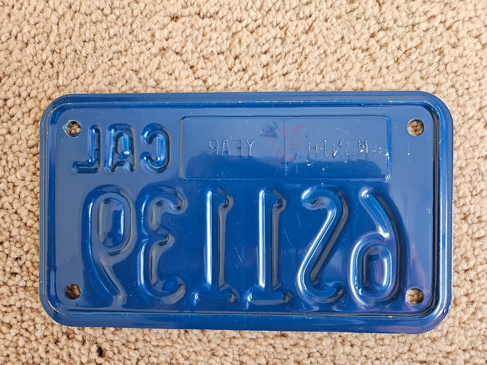 California Vintage Blue Motorcycle License Plate -Mint- YOM/DMV Clear w ...