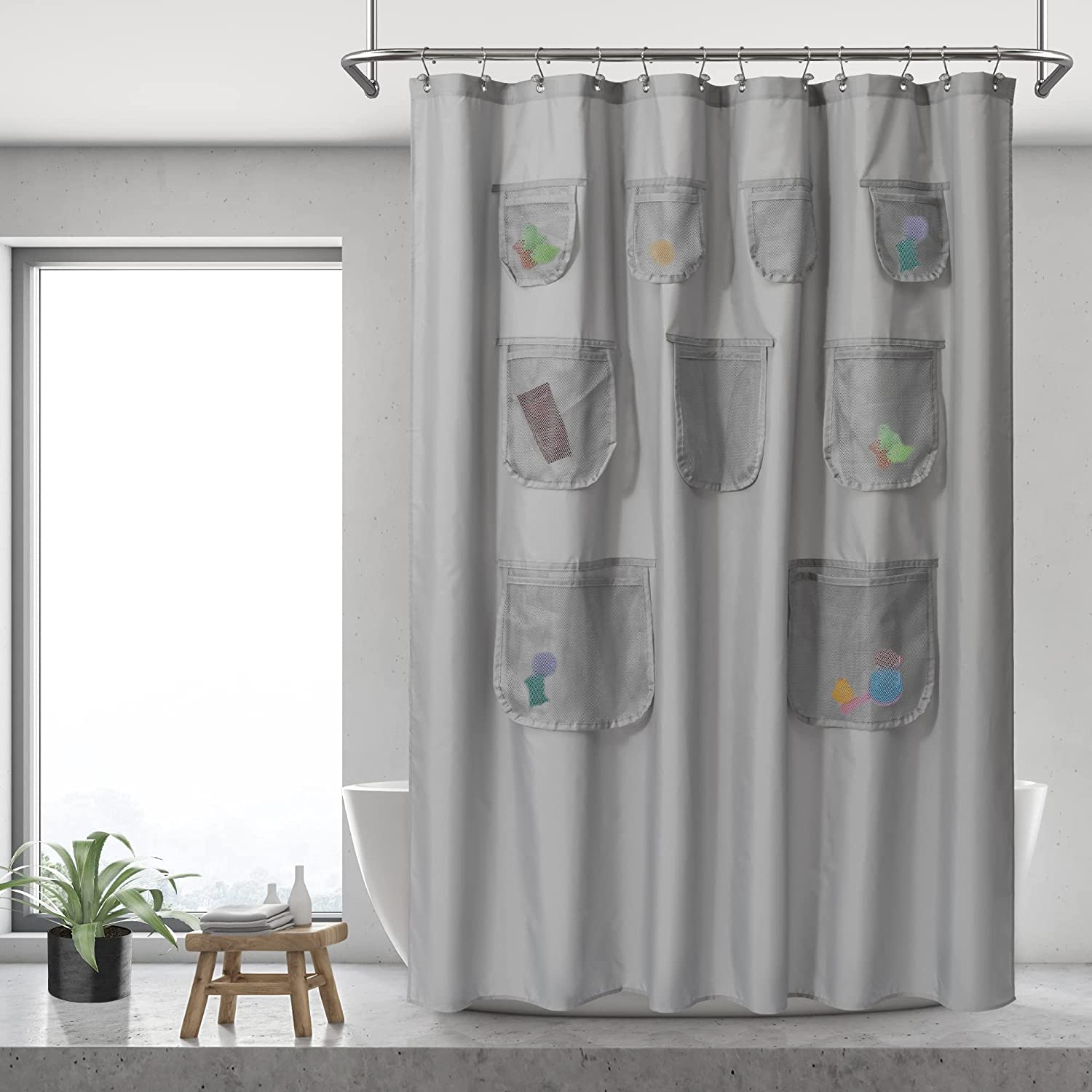 Mesh Pockets Shower Curtains