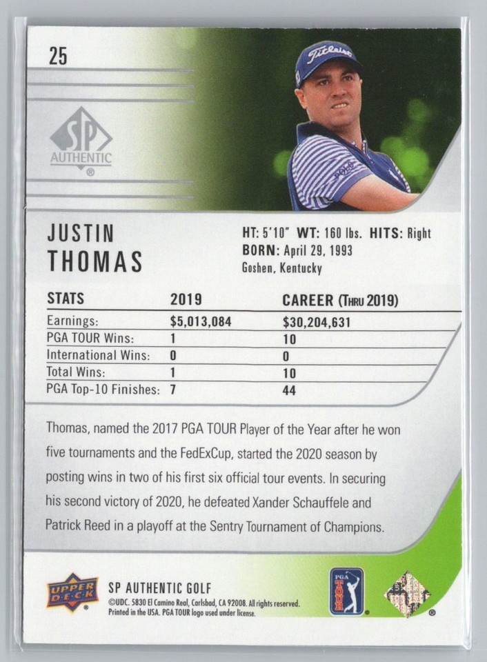 2021 SP Authentic #25 Justin Thomas RC | eBay