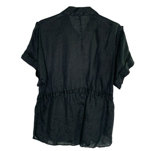 Zara L Womens Black Linen Button Front Shirt Drawstring Waist ...