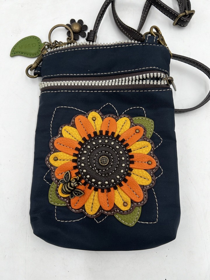 Chala ,,Venture” Sunflower Cell Phone Crossbody RFID Bag Leather/Nylon ...