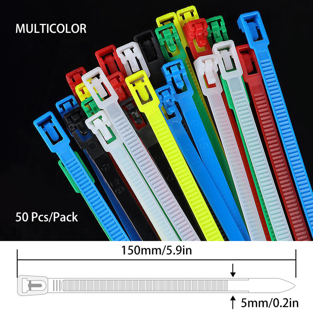 50Pc Cable Zip Ties Nylon Heavy Duty Releasable Reusable Wrap Wire ...