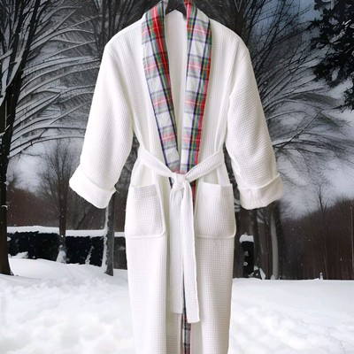 POTTERY BARN WAFFLE WEAVE RESORT STEWART PLAID ROBE XL | eBay