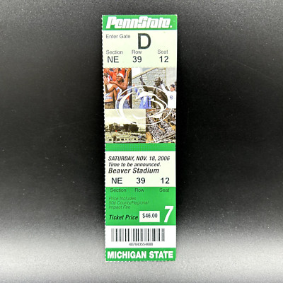 MICHIGAN ST. VS PENN STATE NCAA FOOTBALL TICKET STUB, NOV 18 2006 ...