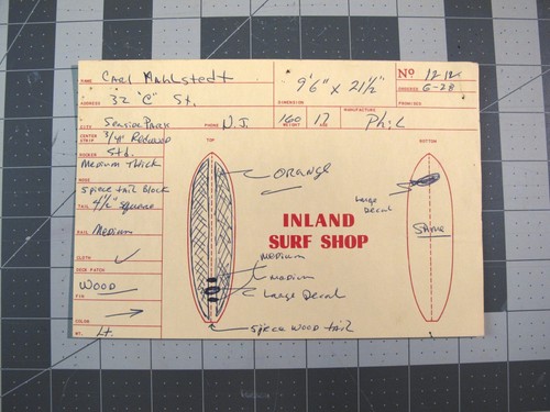 vtg 1960s - Inland Surf Shop Phil surfboards spec sheet Receipt board ...