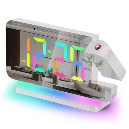Projection Clock, 7.4" LED Mirror Digital Alarm Clocks, with RGB Night ...