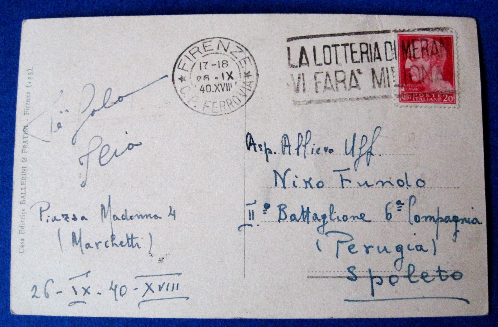 1940 Italy - Card Post With Stamp - Firenze Italia In Perugia ITALAI | eBay