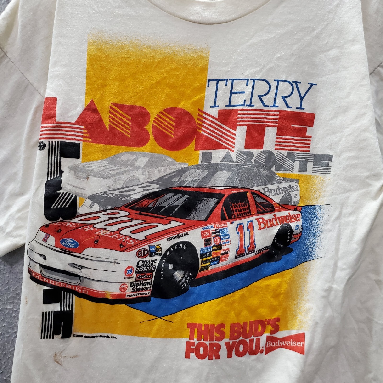 VINTAGE NASCAR Men T-Shirt XL Terry Labonte 1989 Budweiser Single ...