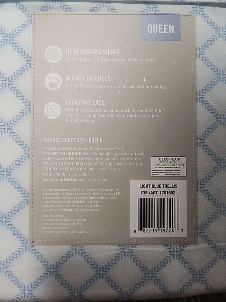 NEW Martha Stewart Bleach Master 4-piece Sheet Set Queen Light Blue ...