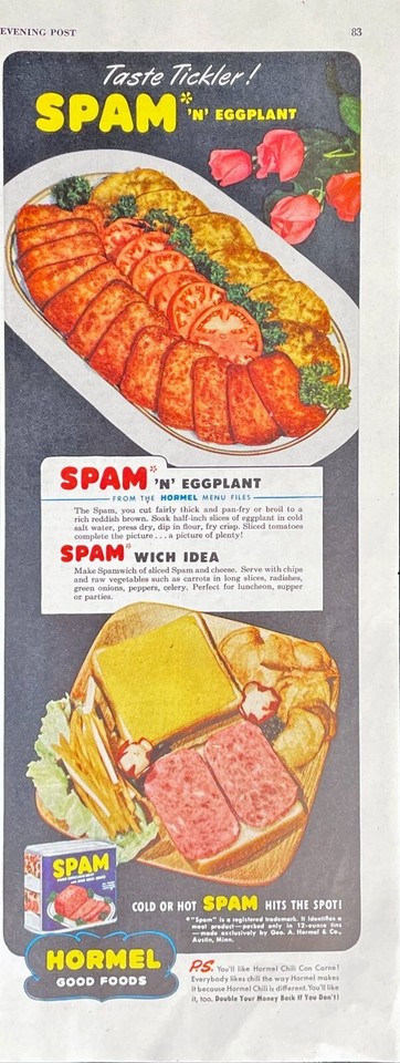 Spam Vintage Print Ad 1945 Magazine Retro Spam Recipes Vintage Spam ...