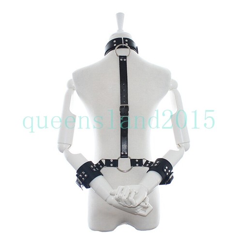 Soft Faux Leather Neck Wrist Restraint Set Hand Cuffs With Neck Collar ...