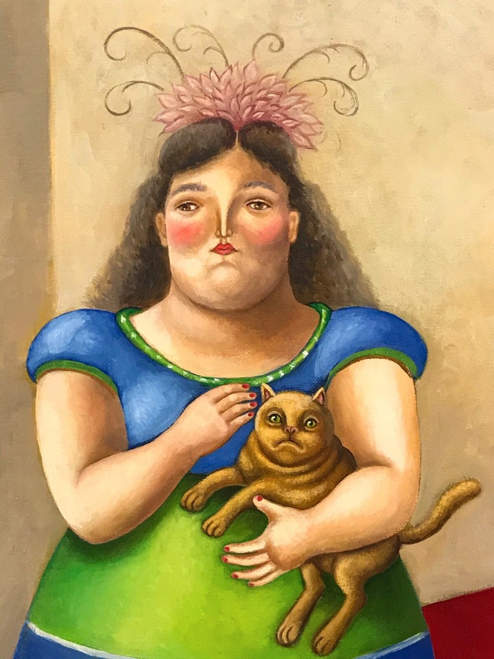 Art Original Oil Painting Birthday Girl With Cat 24 In X 18 In Jocelyn ...