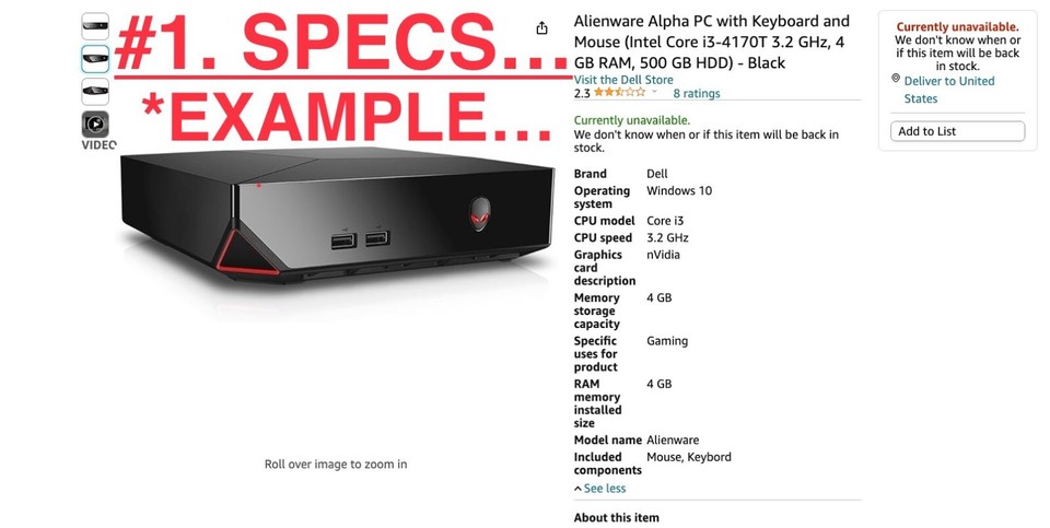 RARE 2016 Alienware Alpha R1 D07U PC Intel Core i3 KeyBoard Mouse New ...