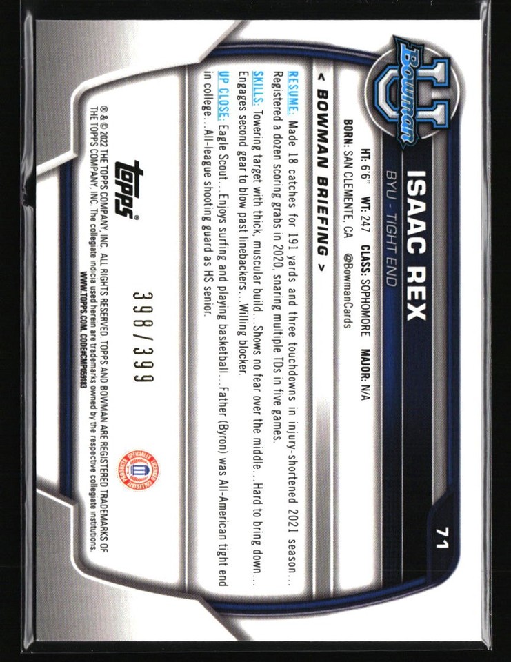 Isaac Rex 2022 Bowman University #71 FOOTBALL Card | eBay