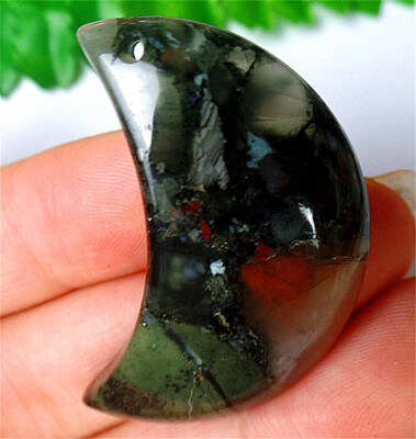40x20x8mm Natural Red and Gray Africa Bloodstone Reiki Moon Pendant ...