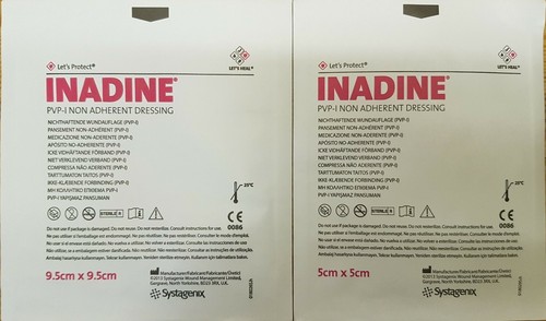 Inadine PVP-I non adherent dressings with 10% povidone iodine. Pick ...