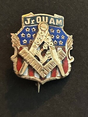 Antique Masonic Enamel Pin Jr QUAM, Gold Filled, Red, White, & Blue ...