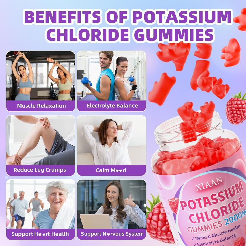 Potassium Gummies for Women & Men High Dose 2000mg Potassium Chloride ...
