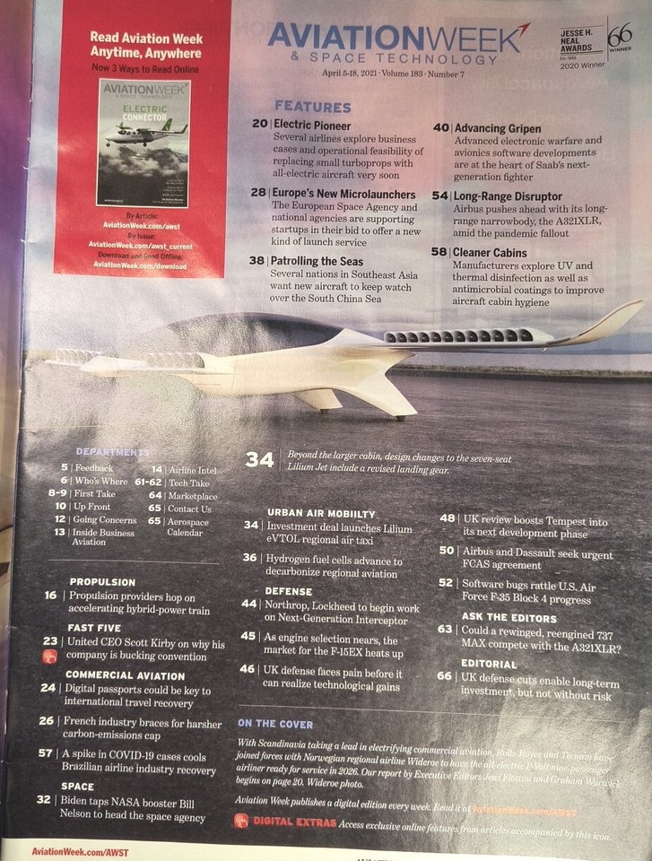 Aviation Week Magazine April 2021 Electric Plane Connector | eBay