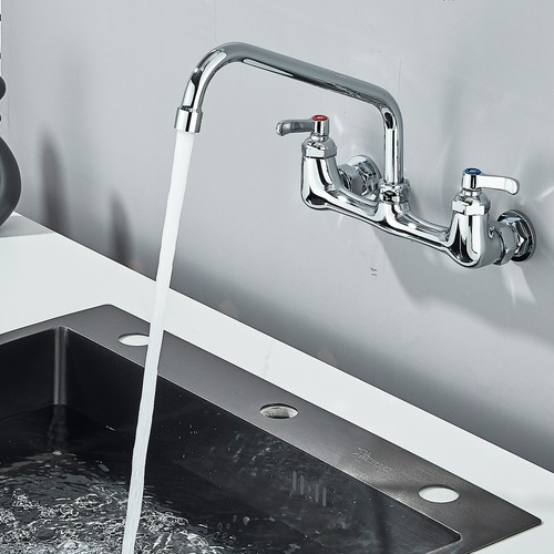 Commercial Kitchen Faucet 8" Center Wall Sink Faucet 2-Handle Mixer ...