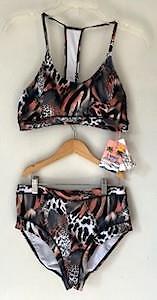 Swimsuit Emme Jordan 2 pc NWT $49.99 Medium Multi Color White Black ...