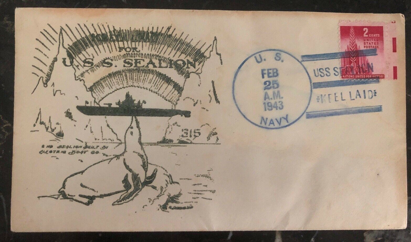 1943 USA NAVY Post Office USS Sealion SUBMARINE Keel Laid Cover | eBay