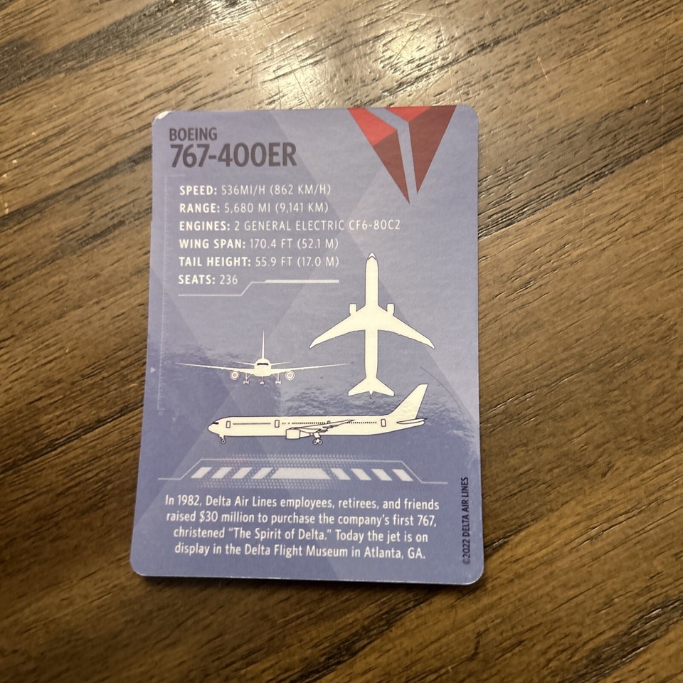 2022 Delta Air Lines Boeing 767-400 ER Aircraft Pilot Trading Card #57 ...