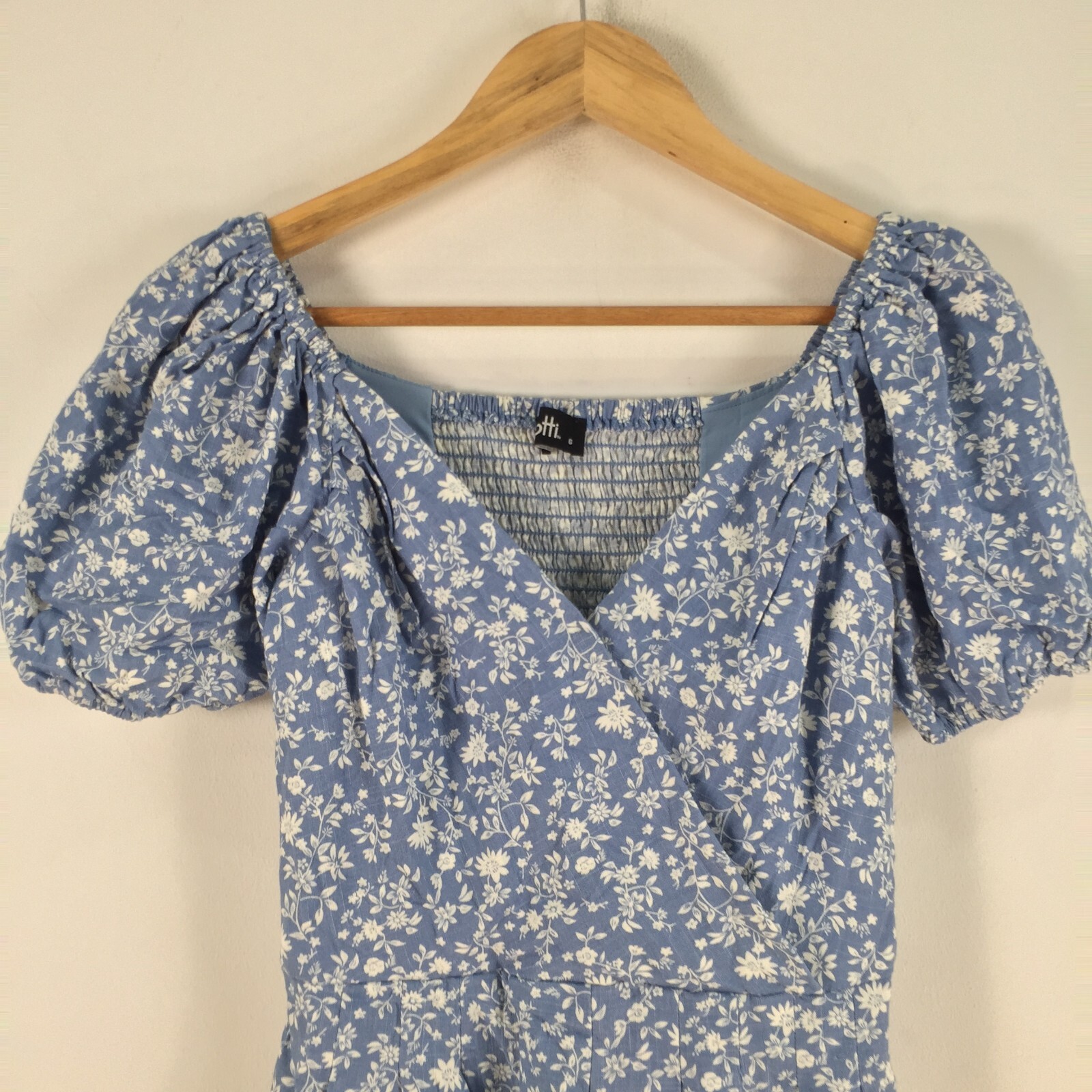 Dotti womens playsuit romper size 6 blue floral linen viscose short ...