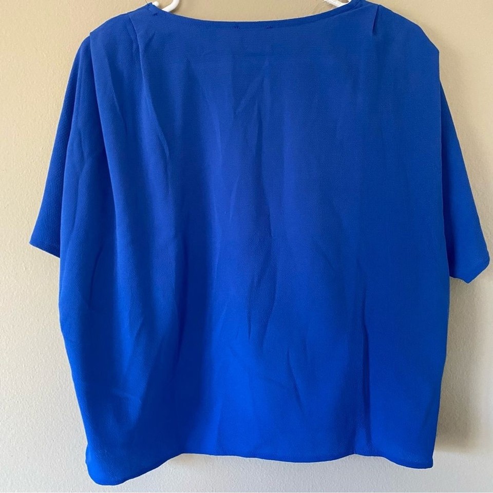Umgee Royal Blue Button Down Flowy Blouse Short Sleeve Top Shirt ...