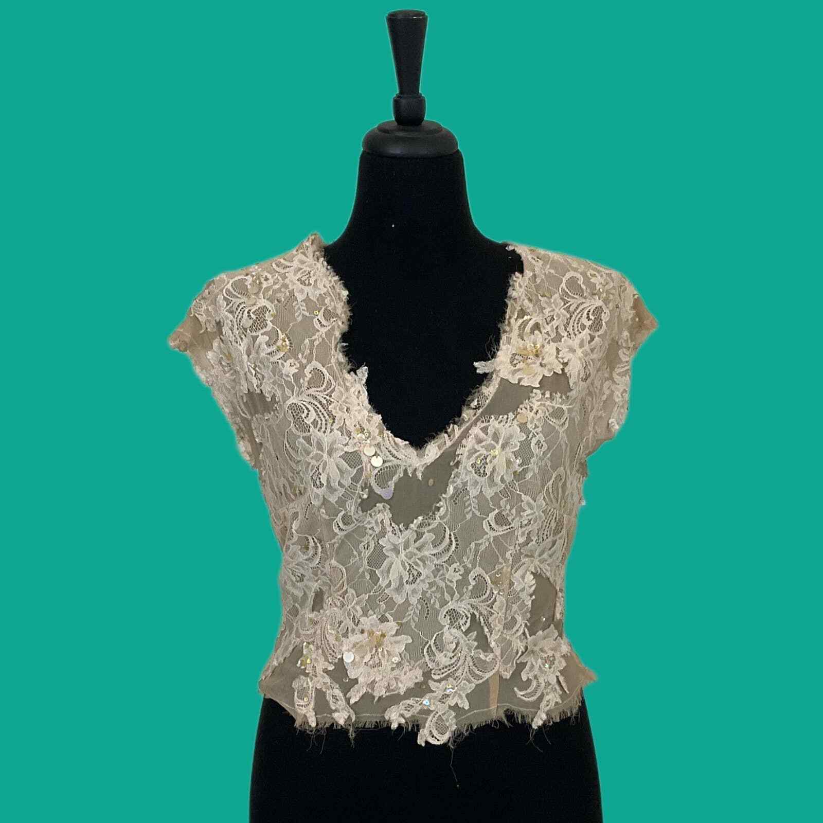 Mandalay Sequin Lace Cream Top - Gem