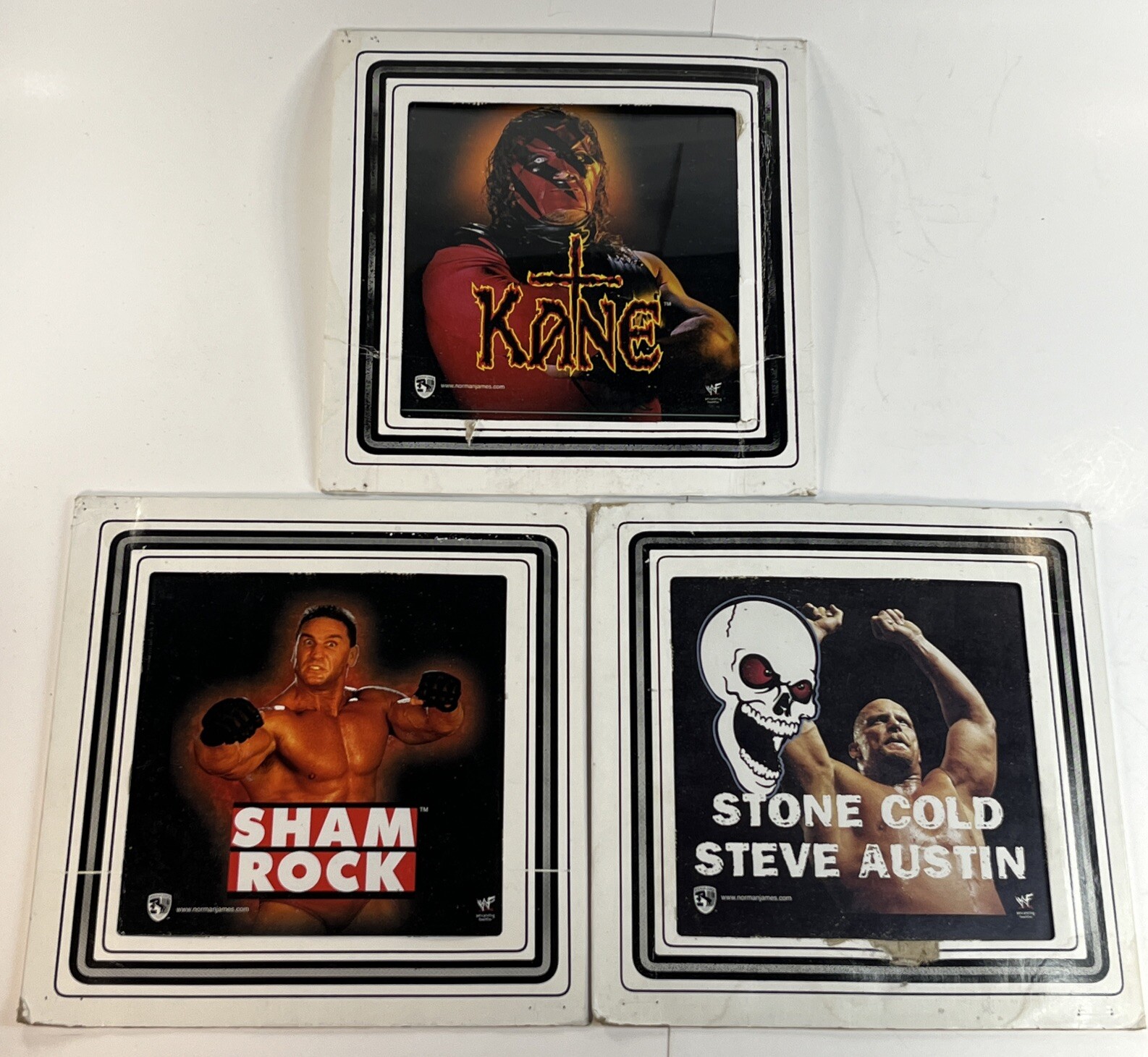 Vtg WWF Stone Cold Ken Shamrock Kane Retro Carnival Prize Glass Picture ...