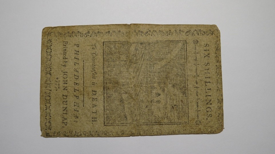 1777 Six Shillings Pennsylvania PA Colonial Currency Bank Note Bill 6s ...