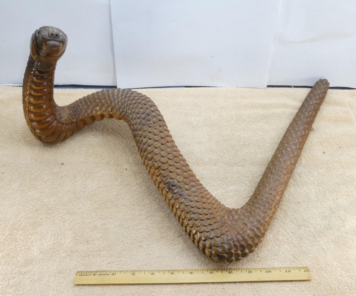 VTG INCREDIBLY Hand Carved Wooden Rattlesnake Rattle Snake w/ Fangs ...