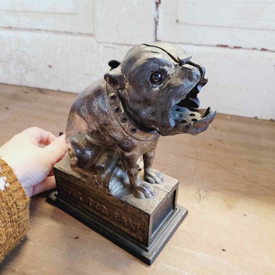 Original 1880 Antique Cast Iron Bull Dog Cast Iron Mechanical Bank | eBay