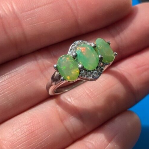 New JTV Green ETHIOPIAN OPAL & Zircon Sz6 Ring Rhodium Over Sterling ...