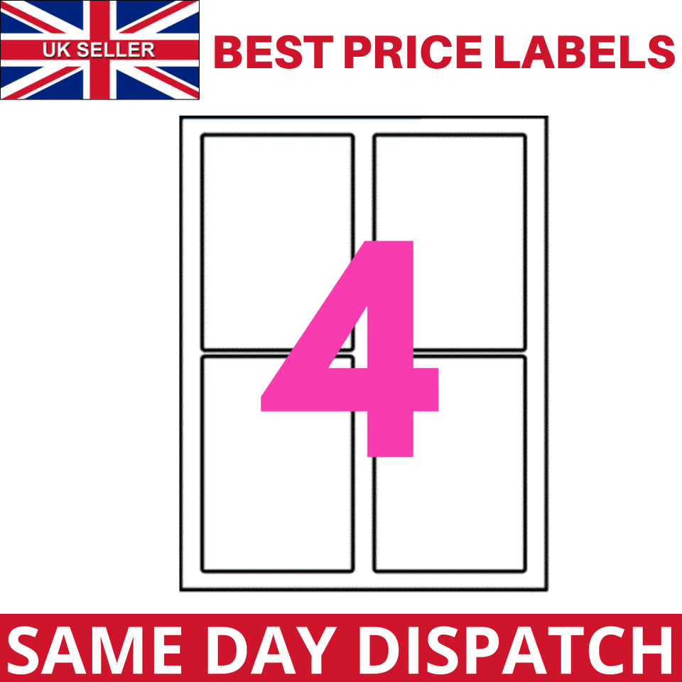 A4 Labels 4 Per Sheet - Self Adhesive Sticky White Stickers Address ...