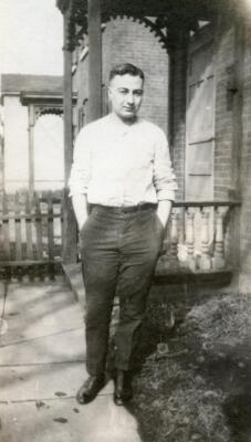 AT425 Vintage Photo MAN STANDING VICTORIAN PORCH, Dubuque IA c Early ...