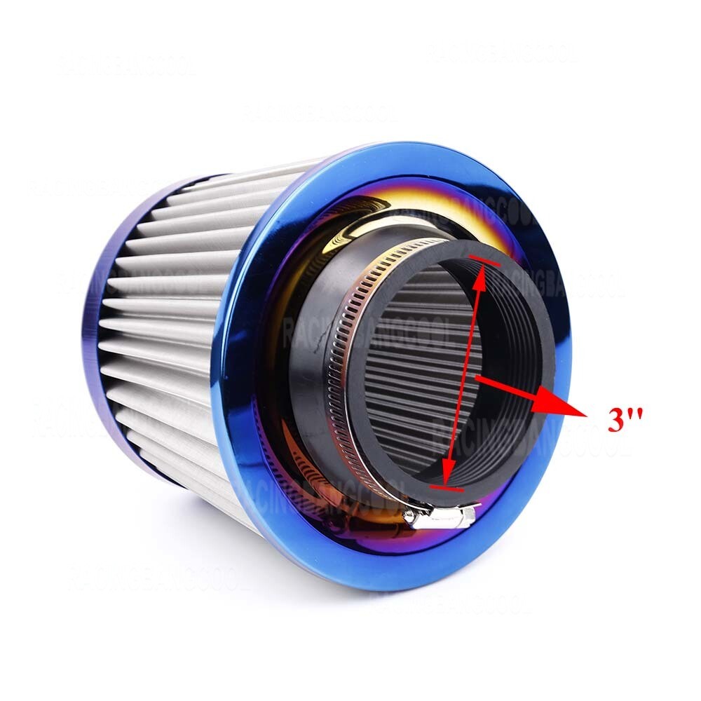 JDM Burnt Blue 3" 76mm Power Intake High Flow Cold Air Intake Filter ...