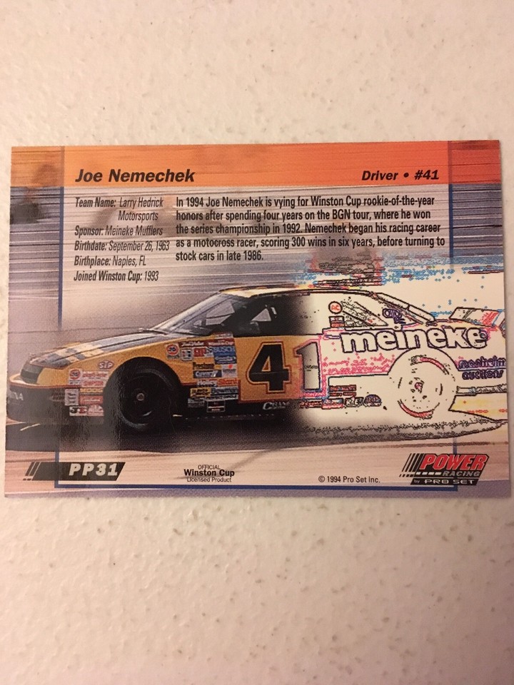 Joe Nemecheck #41 Meineke 1994 Power Racing Pro Set #PP31 | eBay