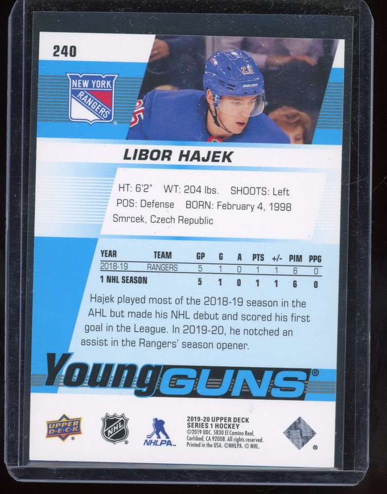 2019-20 Upper Deck Series 1 Libor Hajek Young Guns Rookie #240 New York ...