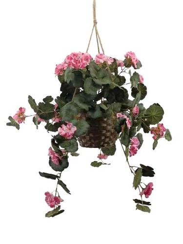 25" Hanging Pink Geranium Basket | Real Touch Artificial Flowers with ...