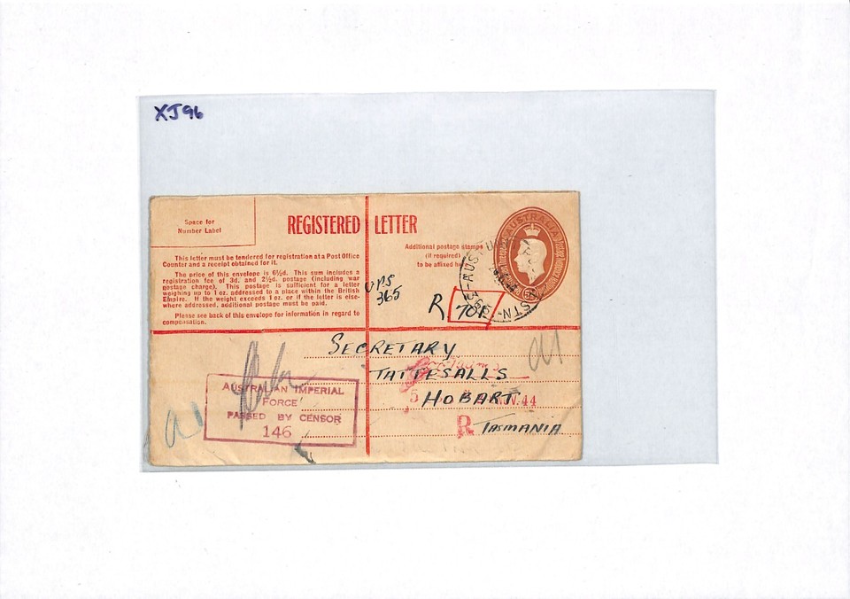 AUSTRALIA WW2 Cover Military KGVI Stationery Reg'd *FPO.366* 1944 ...