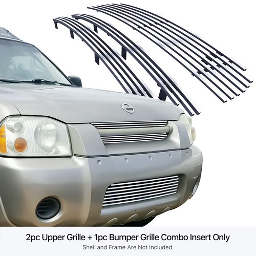 Fits 2001-2004 Nissan Frontier Chrome Billet Grille Grill Insert Combo ...