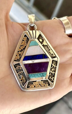 Navajo handmade 14KT Gold And Sterling Silver Multistone storyteller ...