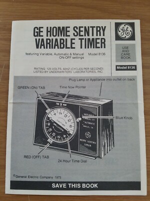 GE Home Sentry Variable Timer Manual Model 8136 General Electric ...