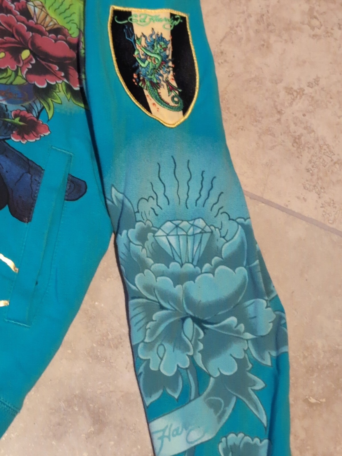 Blue Gold Ed Hardy Hoodie By Christian Audigier Skull Dagger Death Or ...