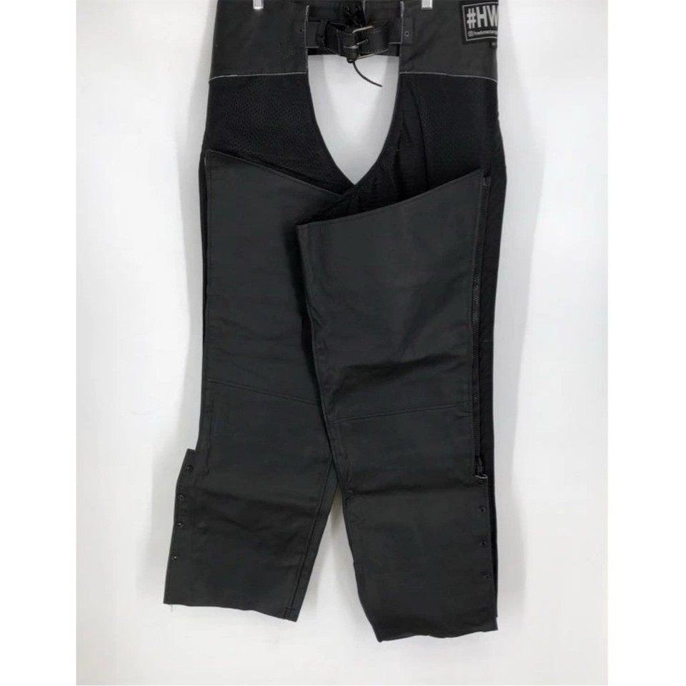 HWK Men's Black Leather Motorcycle Chaps Size 40 Snap Closure | eBay