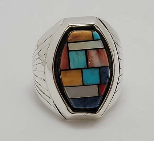 Alvin Yellowhorse Navajo Sterling Silver Multi Stone Inlay Size 10 Ring ...