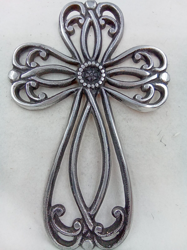 Pewter Cross Hanging Scroll Design Religious Silver Metal Crucifix ...